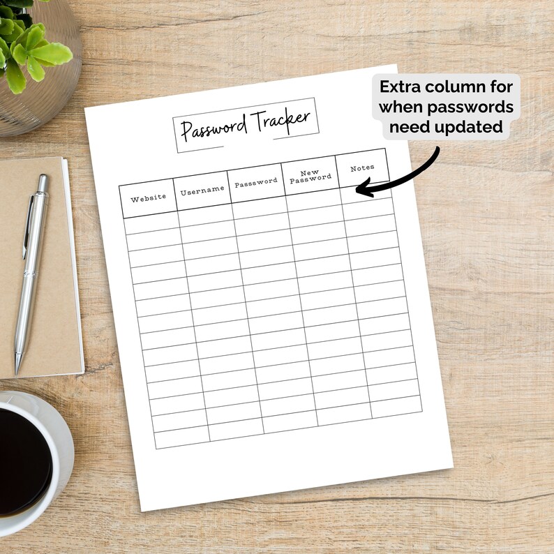 Password Tracker Printable, Password Log With Extra Spaces for Updated ...