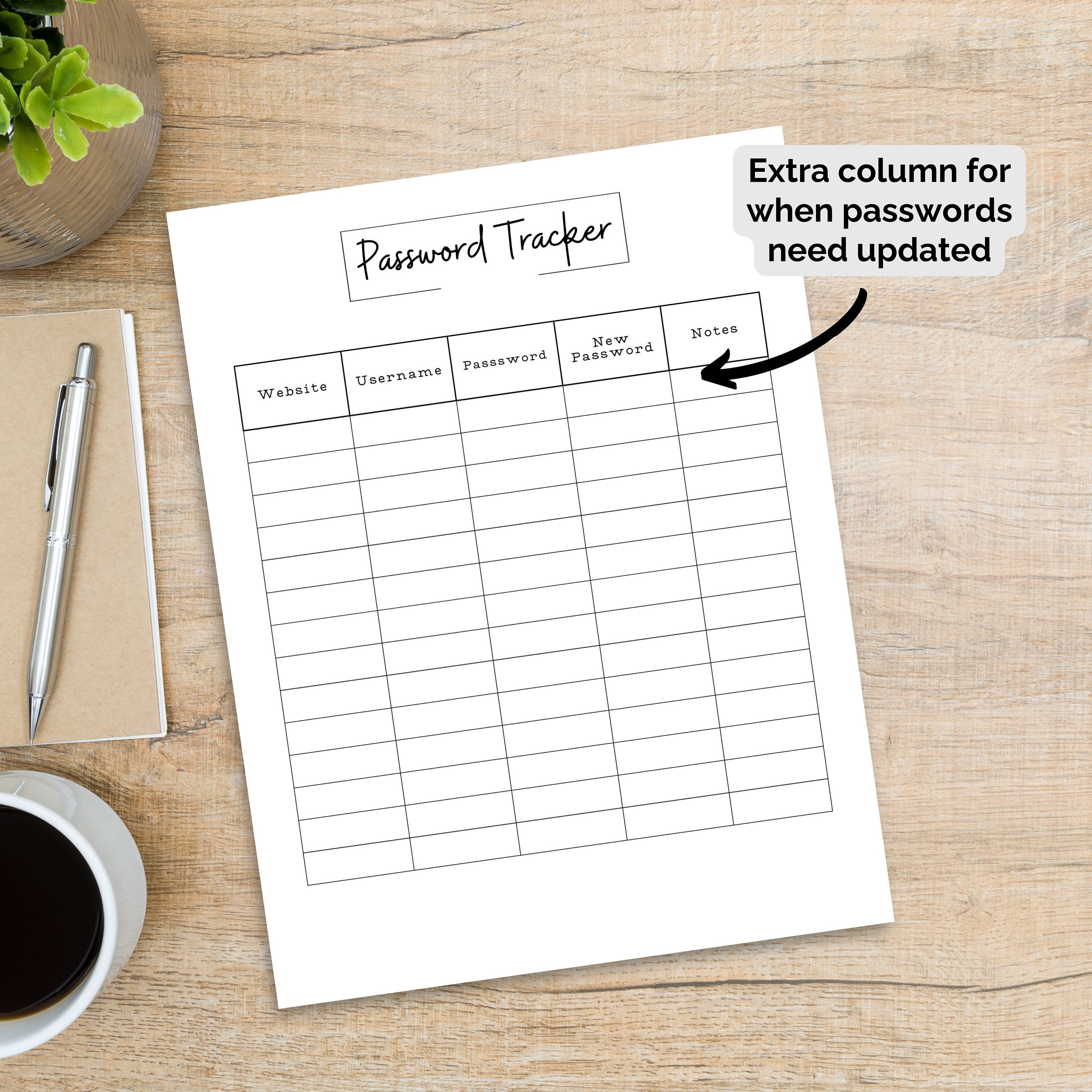Password Tracker Printable, Password Log With Extra Spaces for Updated ...
