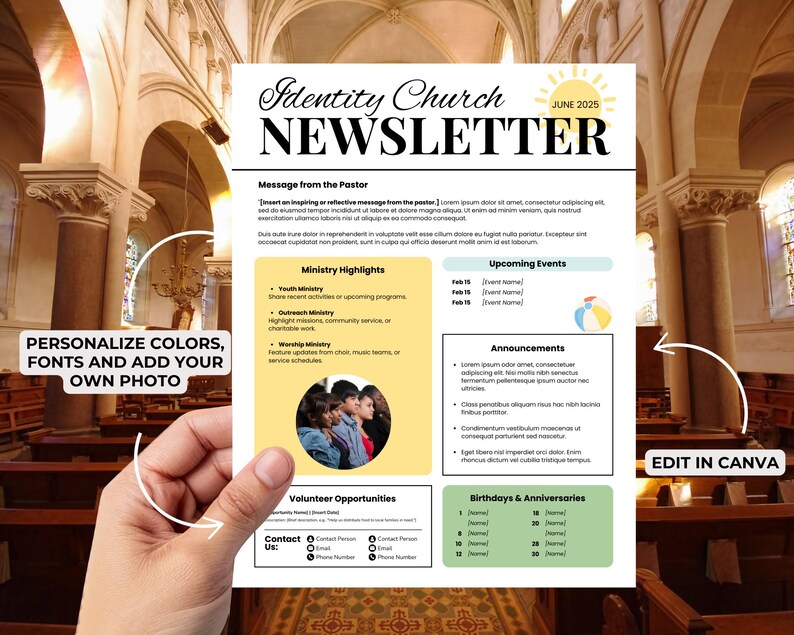 June Church Newsletter Template, Summer Newsletter Canva Editable ...