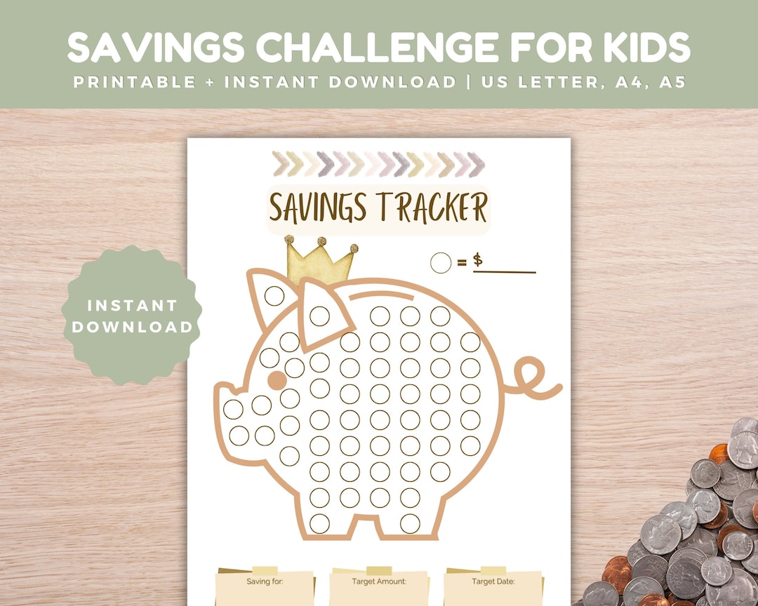 Kids Savings Tracker, Savings Challenge for Kids, Kids Piggy Bank ...