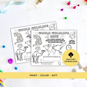 World Wildlife Day Coloring Page, Wildlife Activity Placemat, March 3rd ...