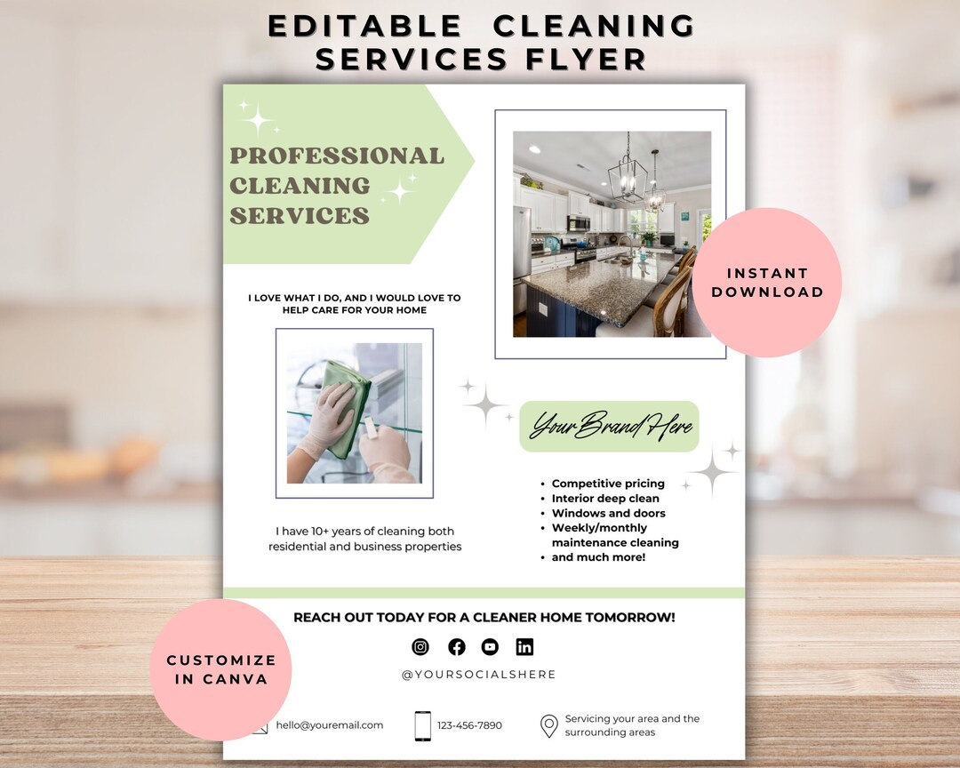 Printable Cleaning Services Flyer Template, Editable Cleaning Business ...