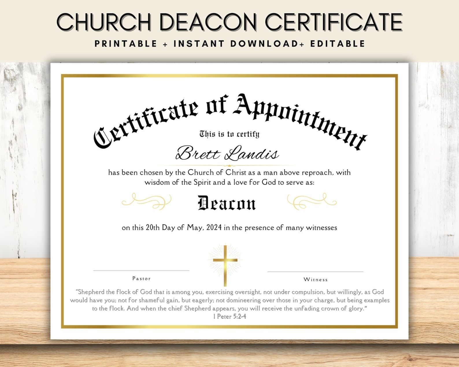 Editable Church Deacon Certificate of Appointment, Church Printable ...