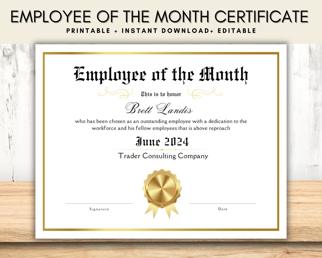 Editable Employee of the Month Certificate, Employee Appreciation ...
