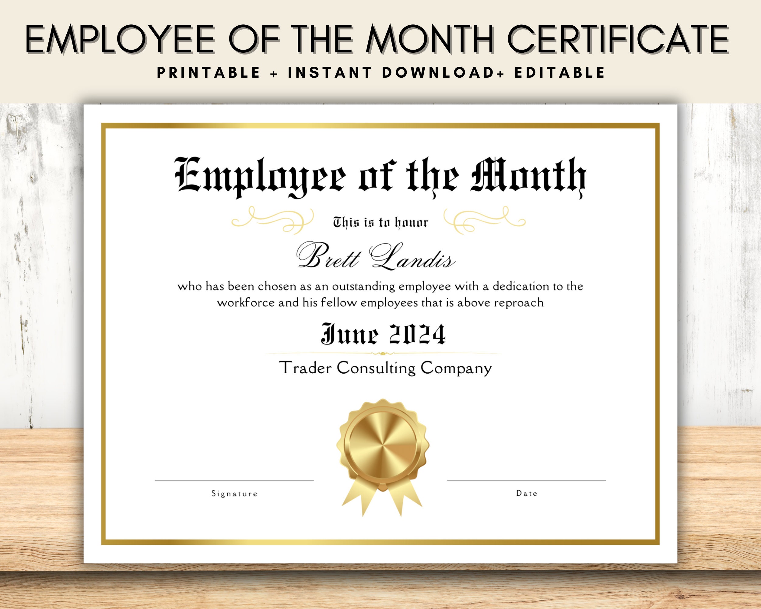 Employee Of The Month Certificate Template Printable Free Printable