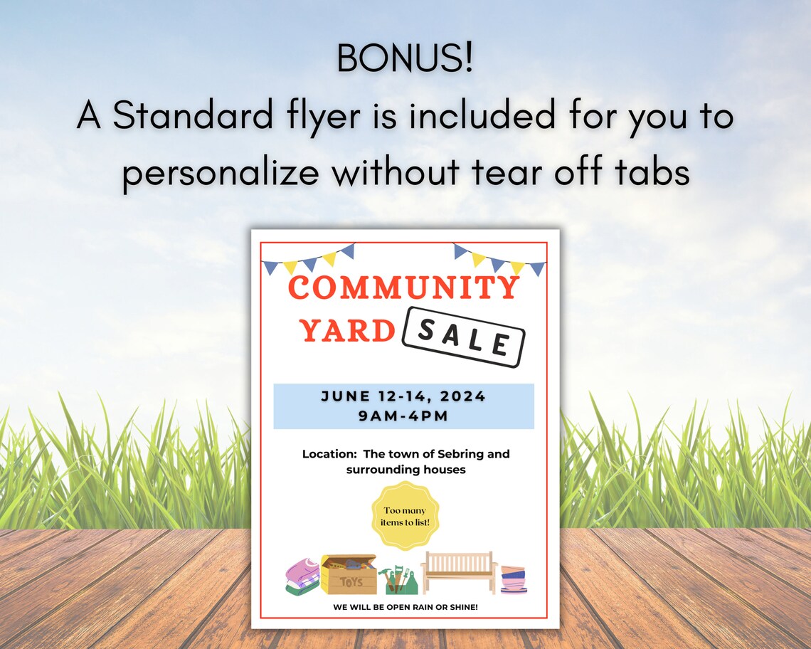 Community Yard Sale Editable Tear off Flyer, Neighborhood Garage Sale ...