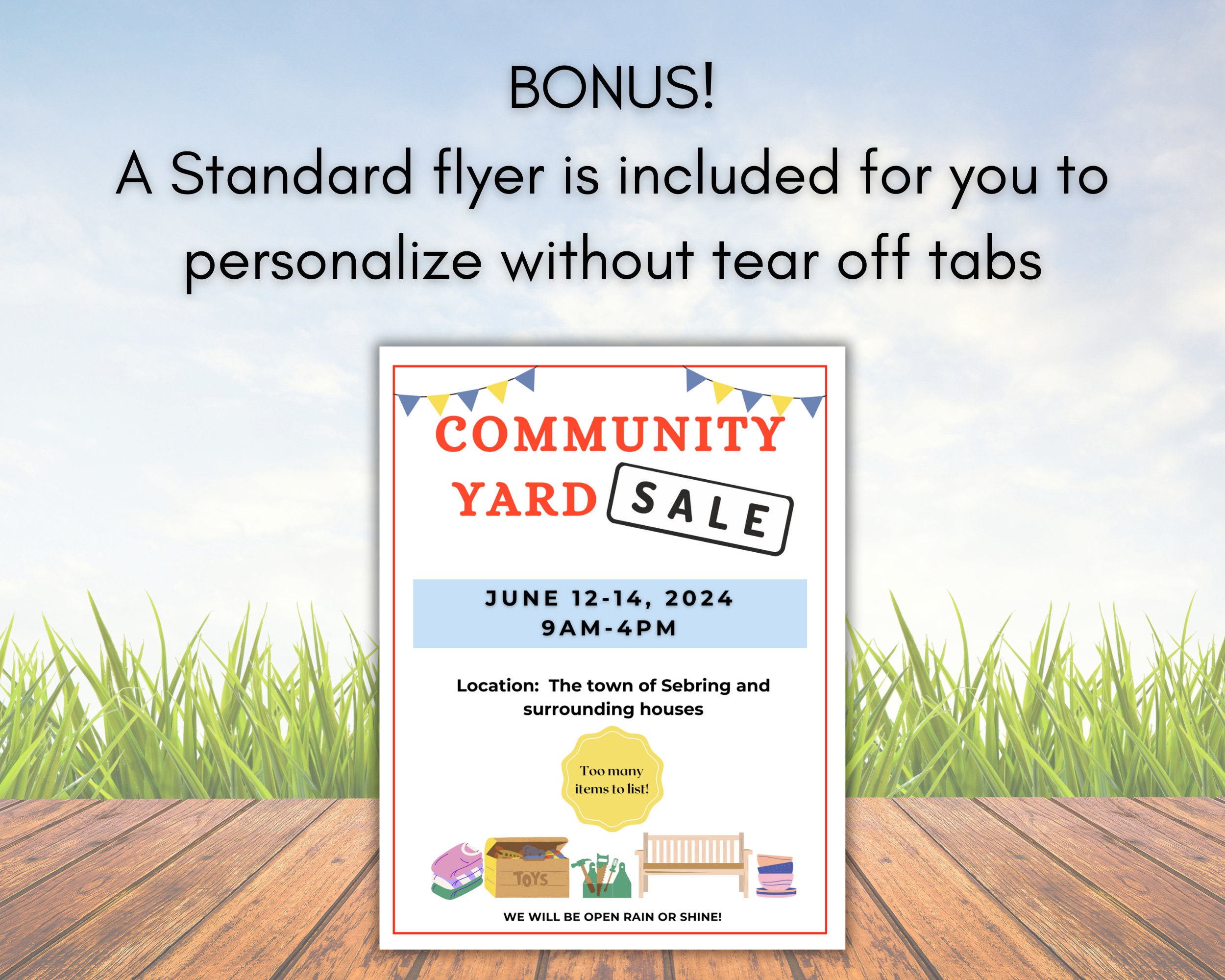 Community Yard Sale Editable Tear off Flyer, Neighborhood Garage Sale ...