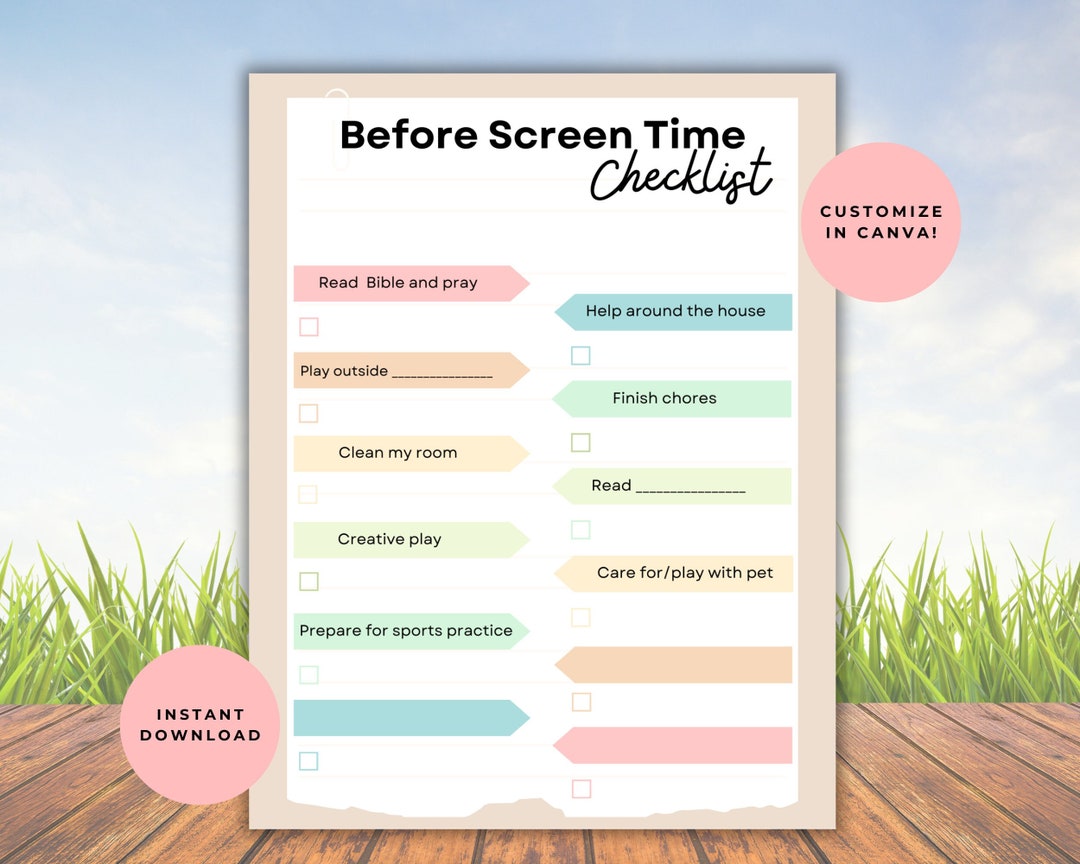 Editable Kids Screen Time Checklist: Chore Chart (digital Download) - Etsy