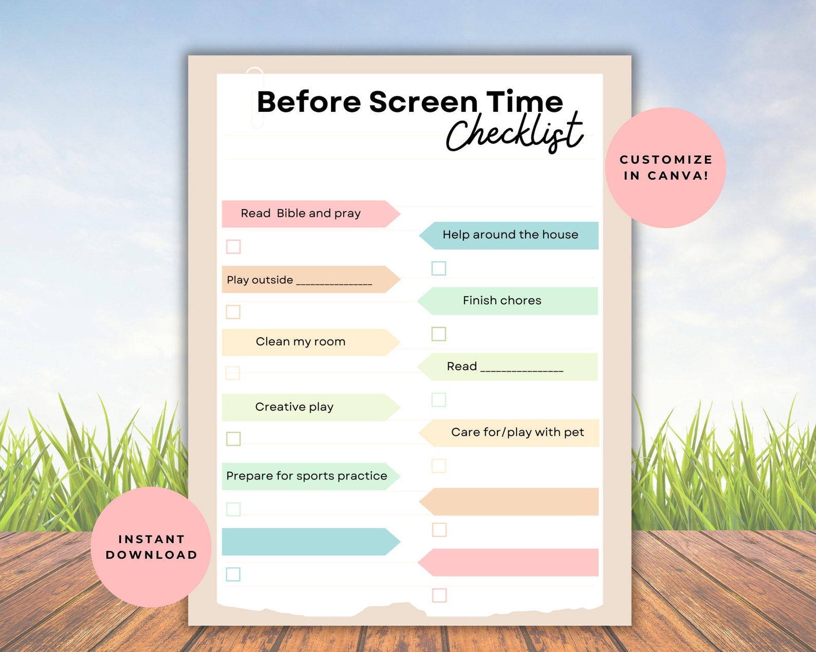 Editable Kids Screen Time Checklist: Chore Chart (digital Download) - Etsy