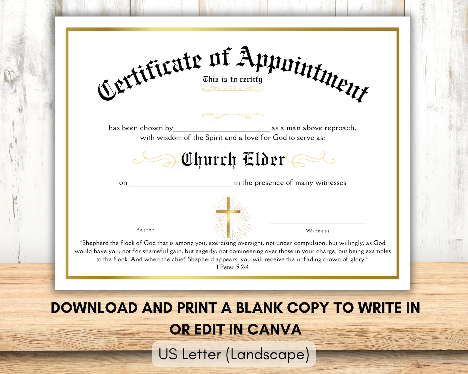 Editable Church Elder Certificate of Appointment, Church Printable ...