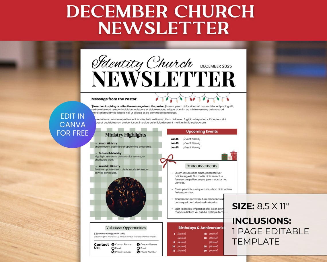 December Church Newsletter Template, Christmas Newsletter Canva ...