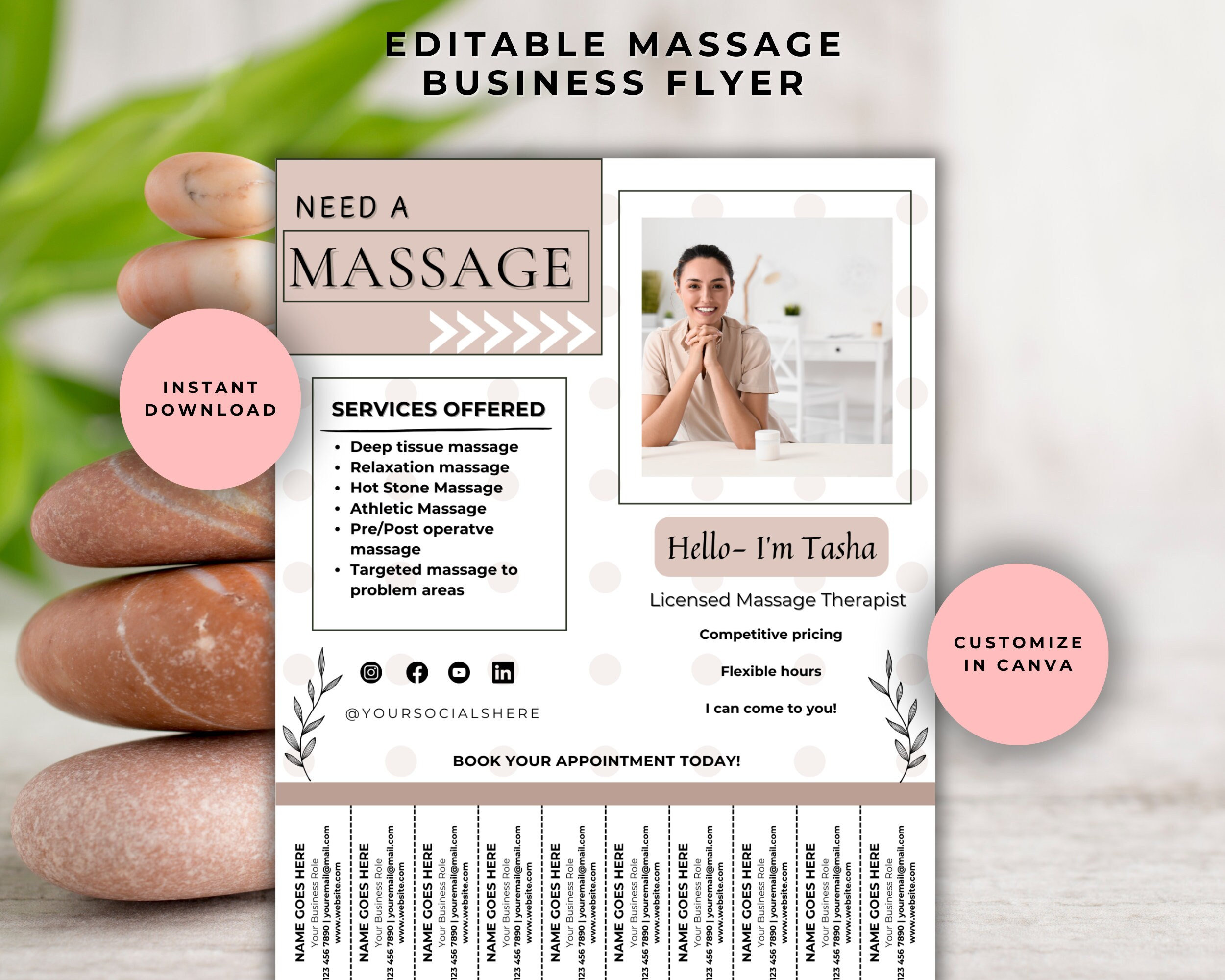 Editable Massage Therapy Business Flyer, Printable Massage Business ...
