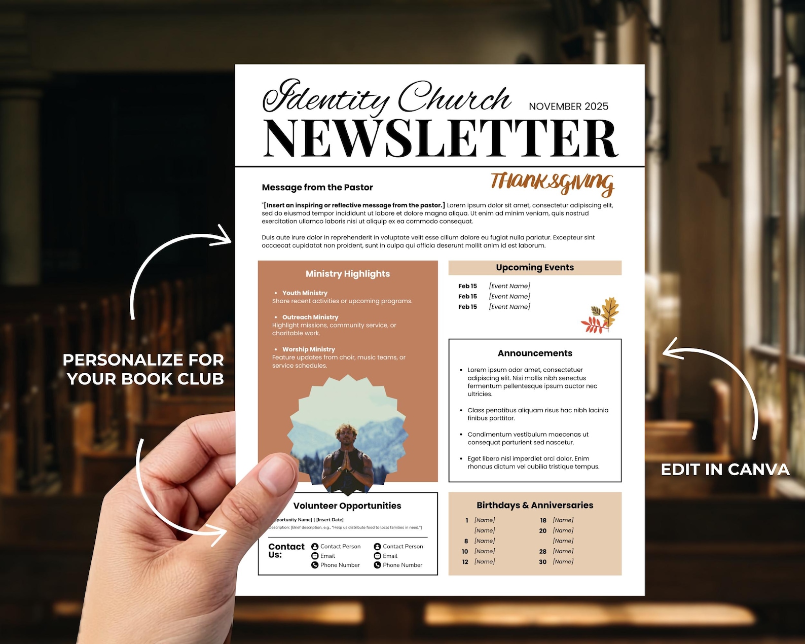 Church Newsletter Template, Monthly Church Newsletter, Editable Church ...