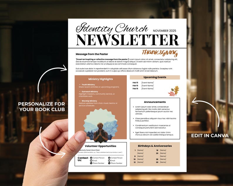 Church Newsletter Template, Monthly Church Newsletter, Editable Church ...