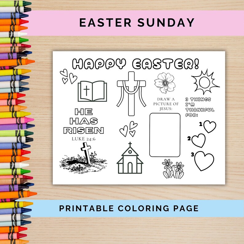Easter Christian Coloring Placemat, Activity Placemat, Easter Sunday ...