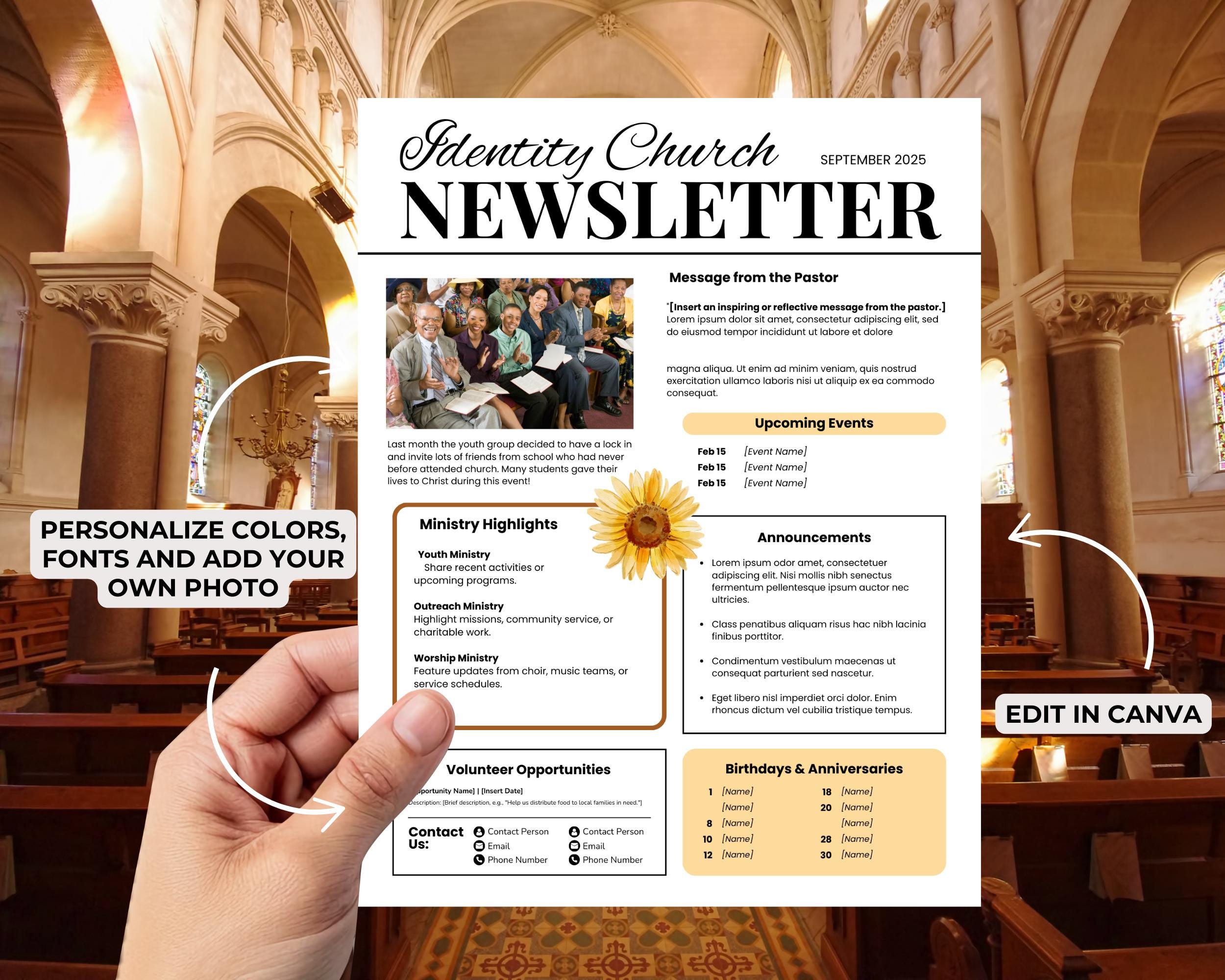 September Church Newsletter Template, Newsletter Canva Editable ...