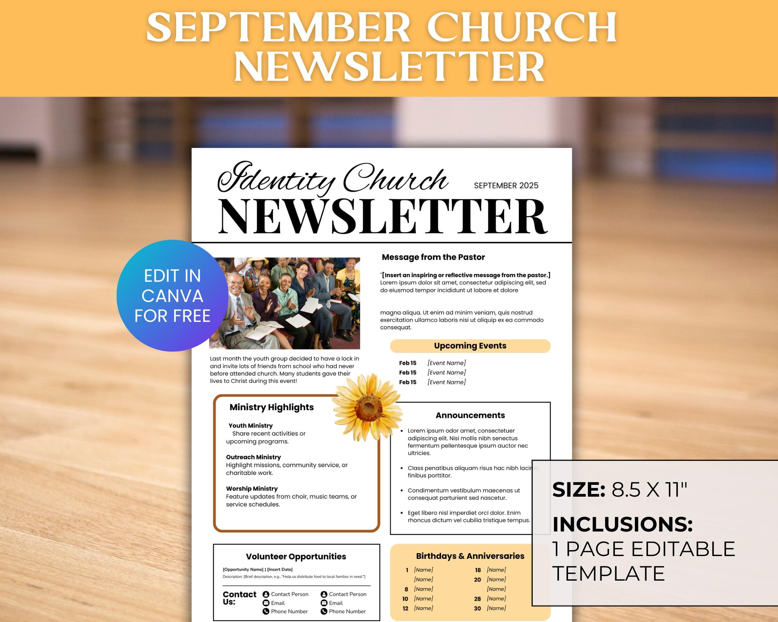 September Church Newsletter Template, Newsletter Canva Editable ...