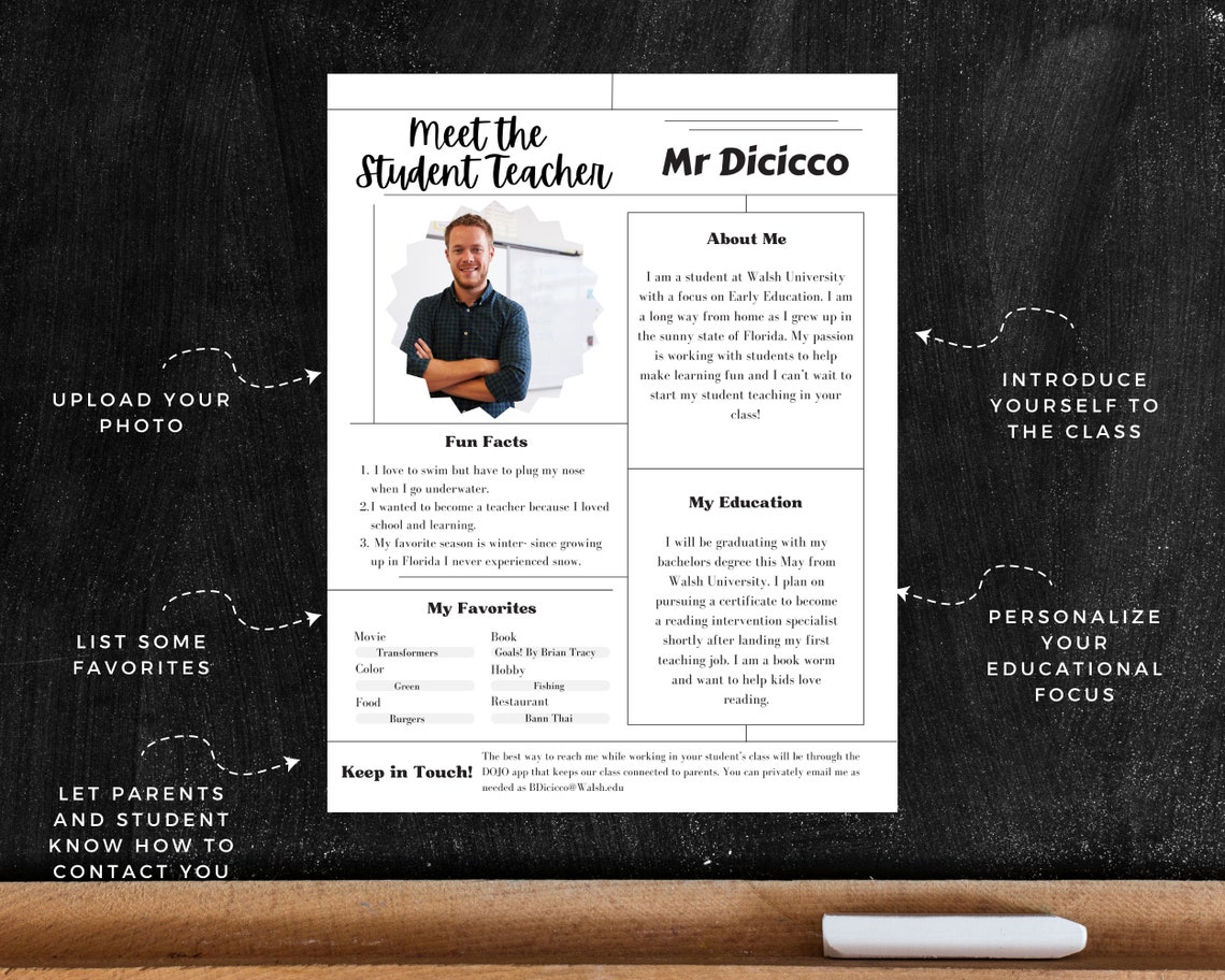 Editable Meet the Student Teacher Template, Welcome Letter, Meet the ...