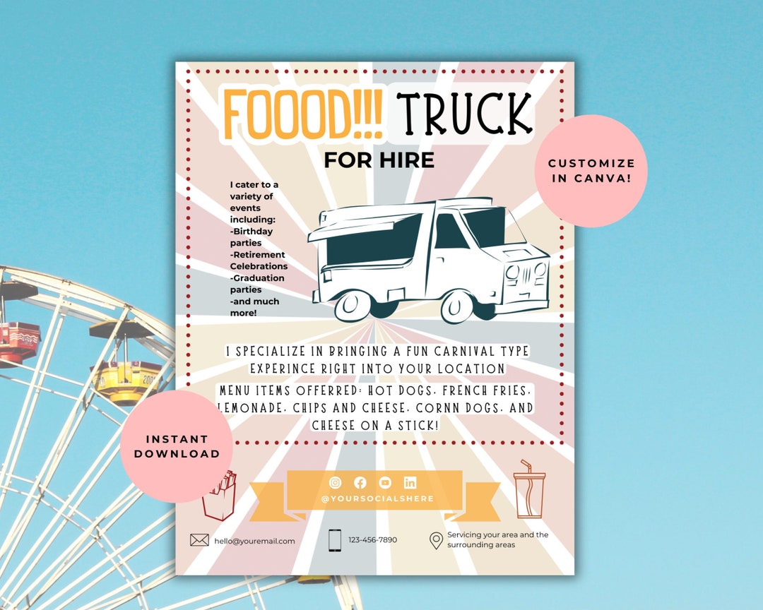 Editable Food Truck Business Flyer, Fair Food Flyer Template, Food ...
