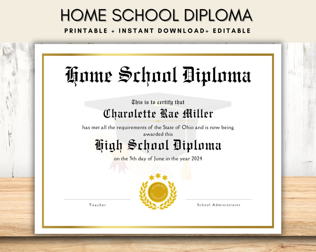 High School Diploma Template, Editable High School Diploma for Home ...
