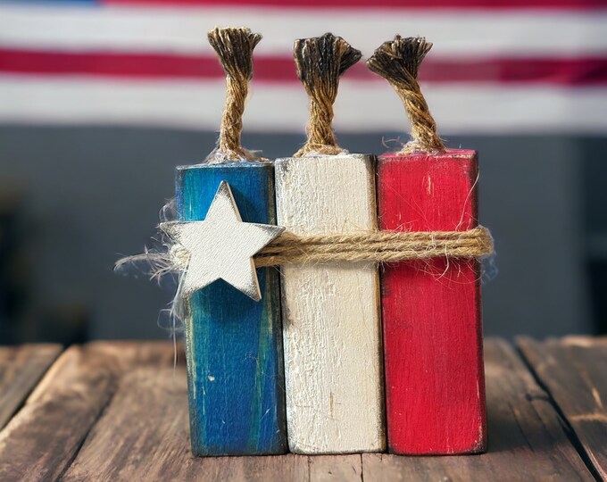 Patriotic Wood Firecrackers, Patriotic Firecrackers, Patriotic Decor ...