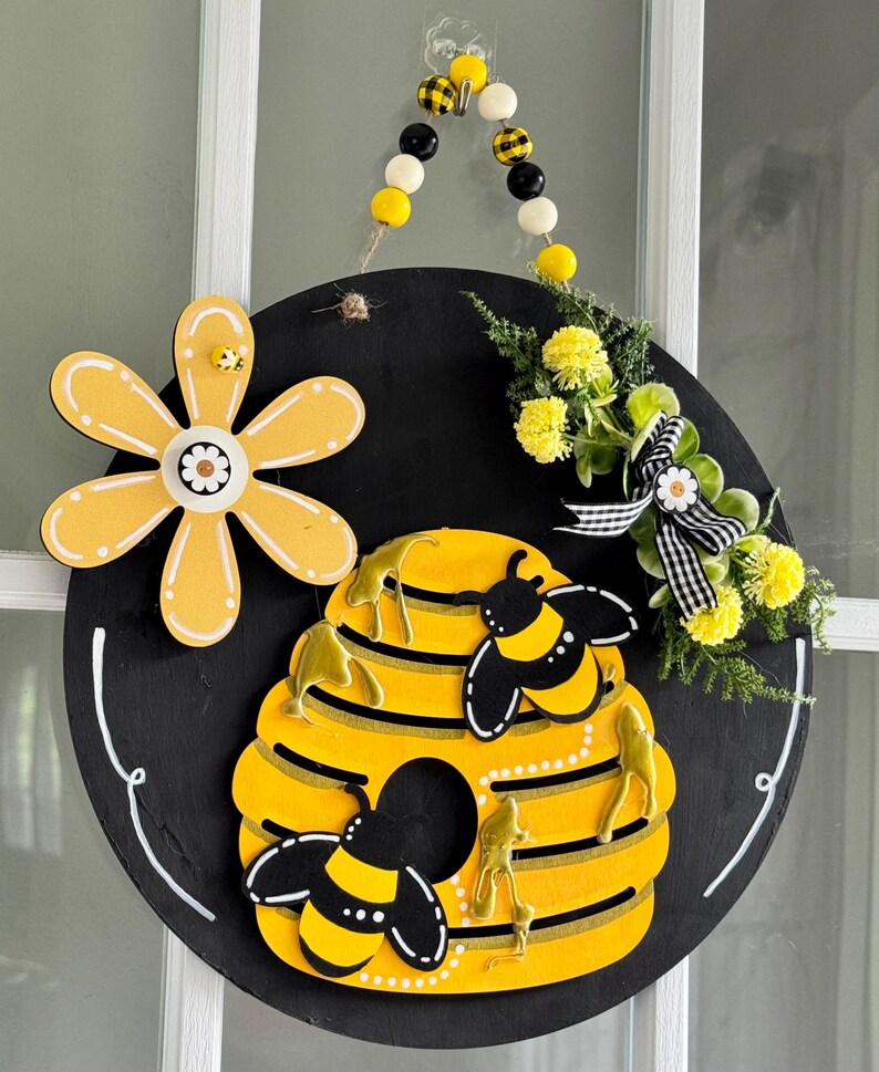 Wood Flower Bee Welcome Sign: Farmhouse Door Hanger - Etsy