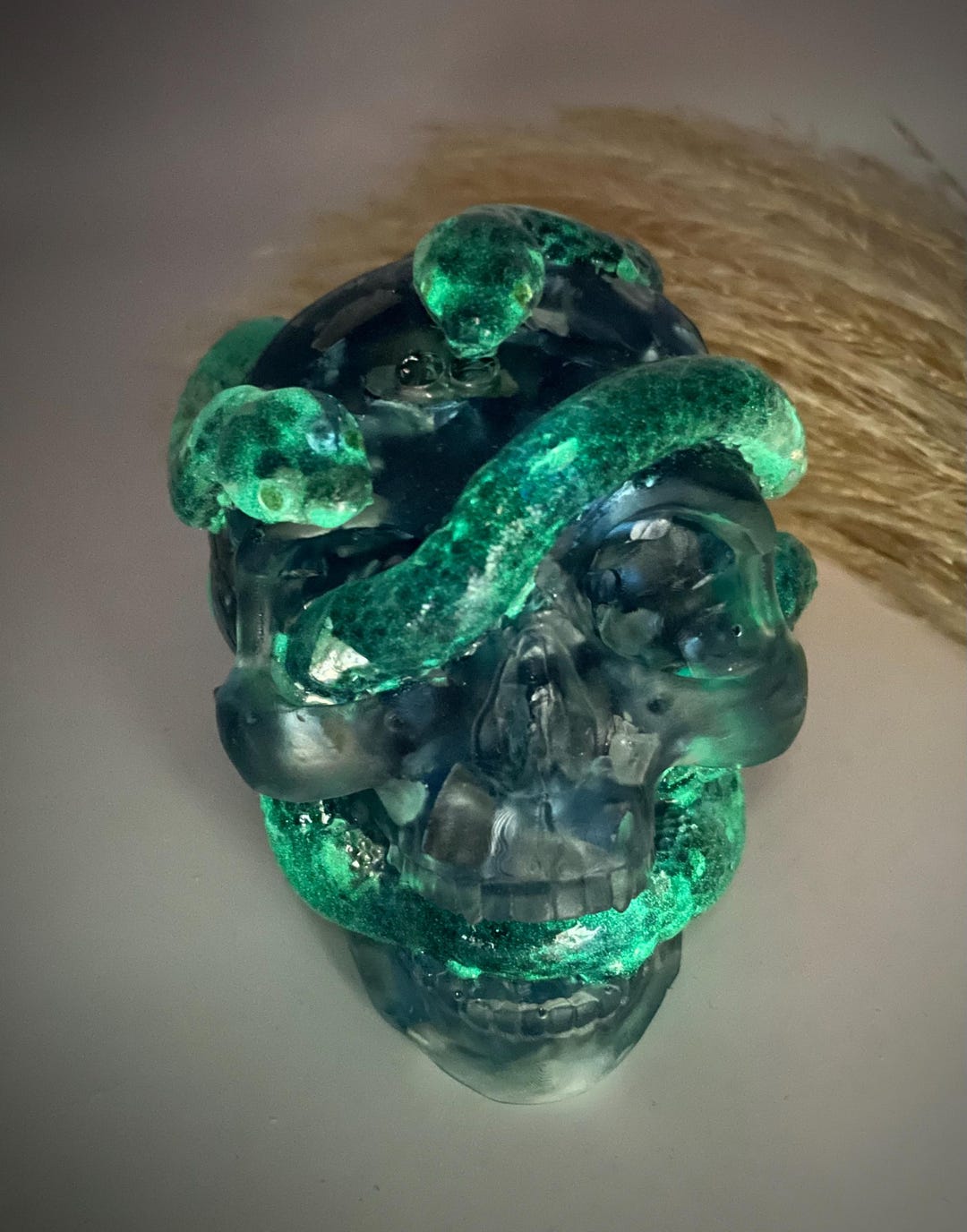 Resin Skull With Snakes That Glow, and Fun Accessories - Etsy