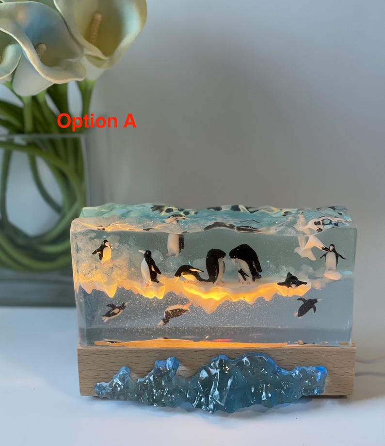 Playful Penguins in Resin Nightlight Scene Diorama - Etsy