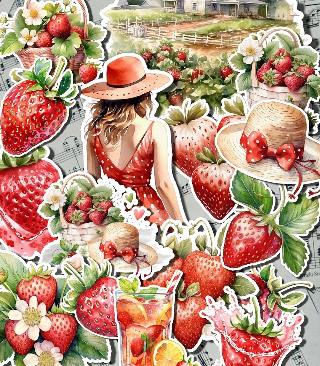 Lot De 17 Stickers Fraise Pour Journal | Scrapbooking | Artisanat| Arts ...