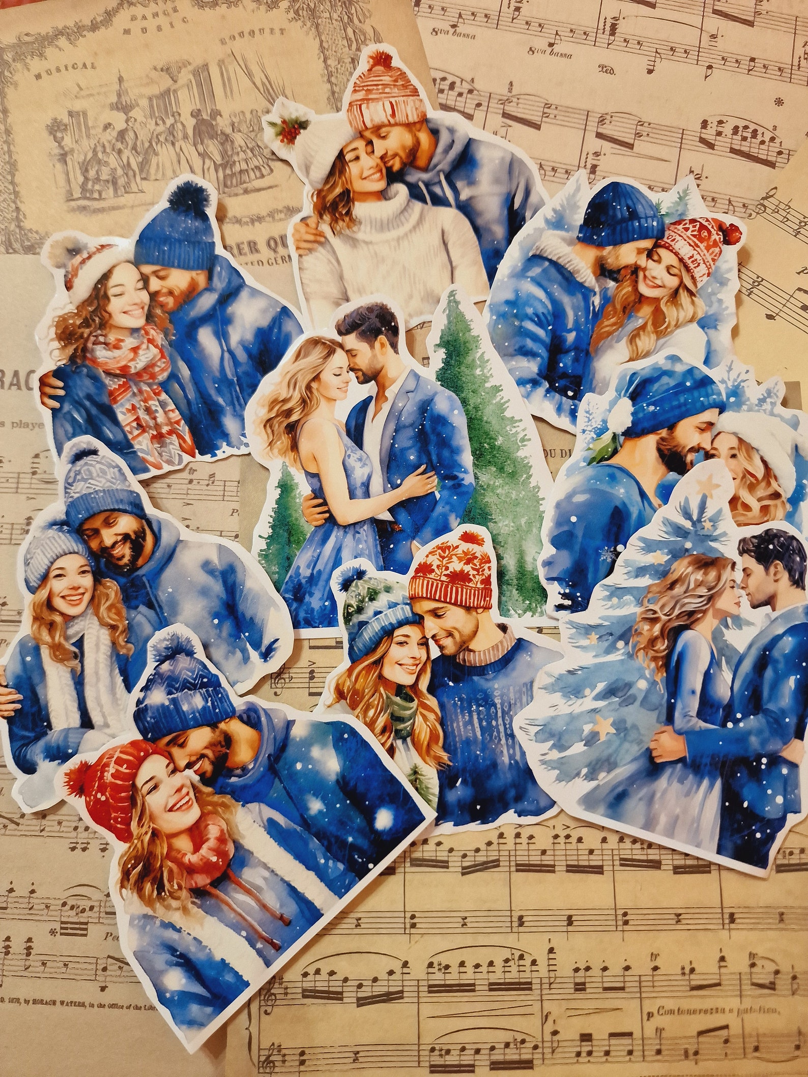 Lot De 9 Stickers Couple D'hiver Pour Journalisation, Scrapbooking ...