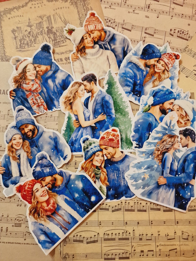 Lot De 9 Stickers Couple D'hiver Pour Journalisation, Scrapbooking ...