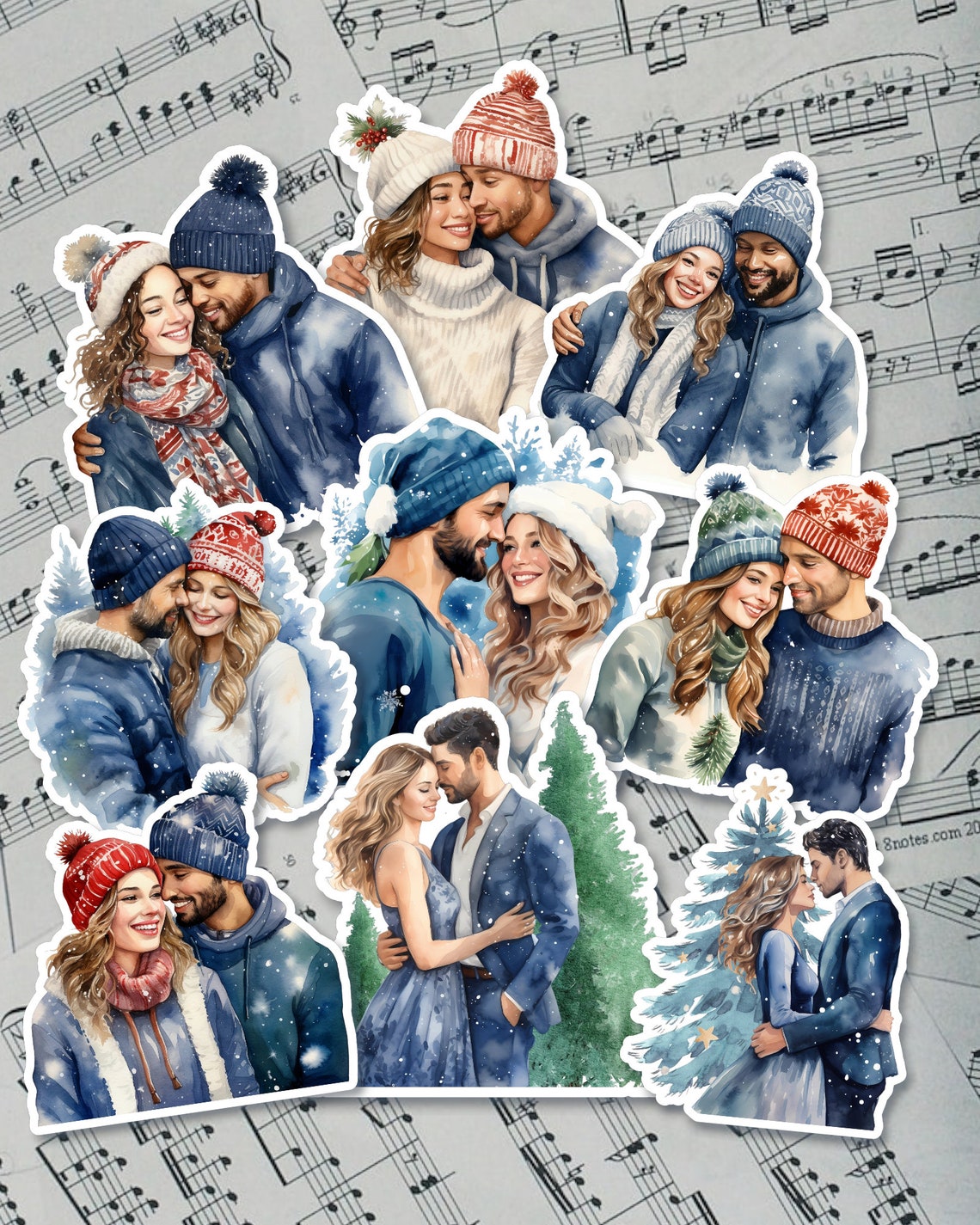 Lot De 9 Stickers Couple D'hiver Pour Journalisation, Scrapbooking ...