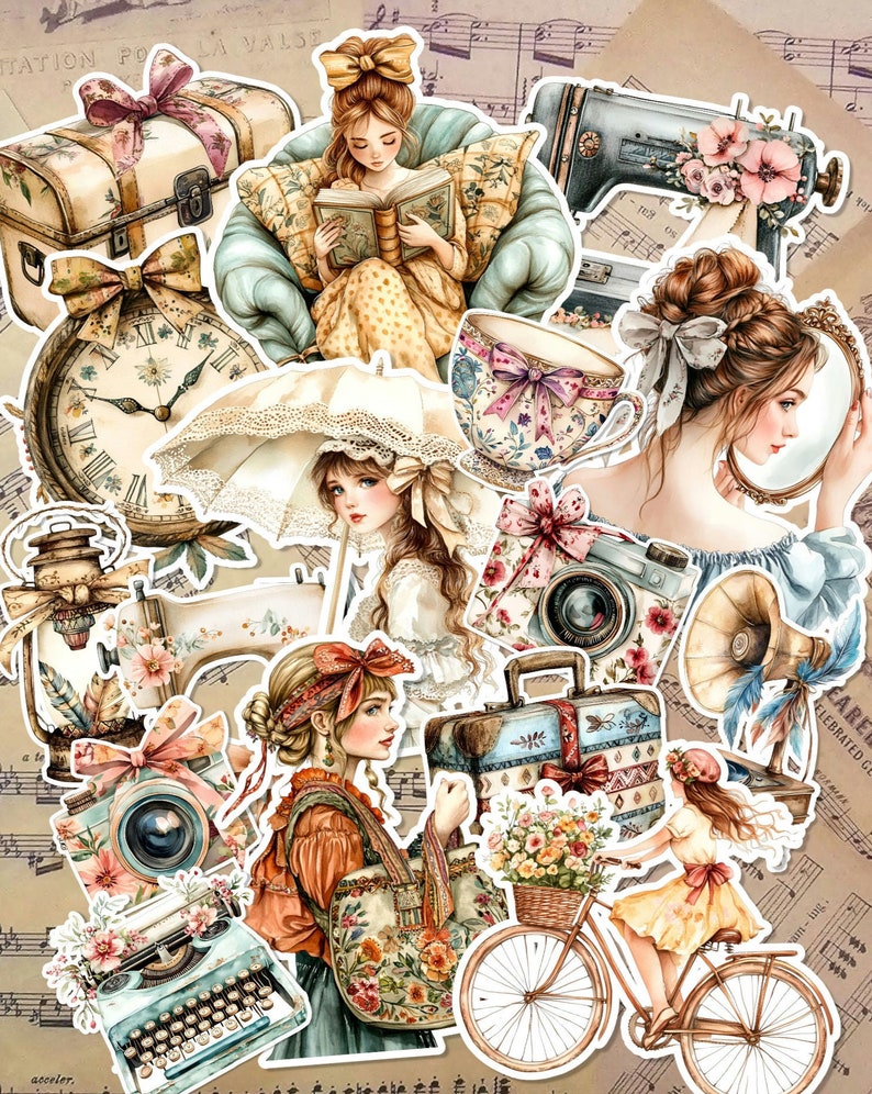 Lot De 17 Stickers Antique Lifestyle for Journaling| Scrapbooking ...