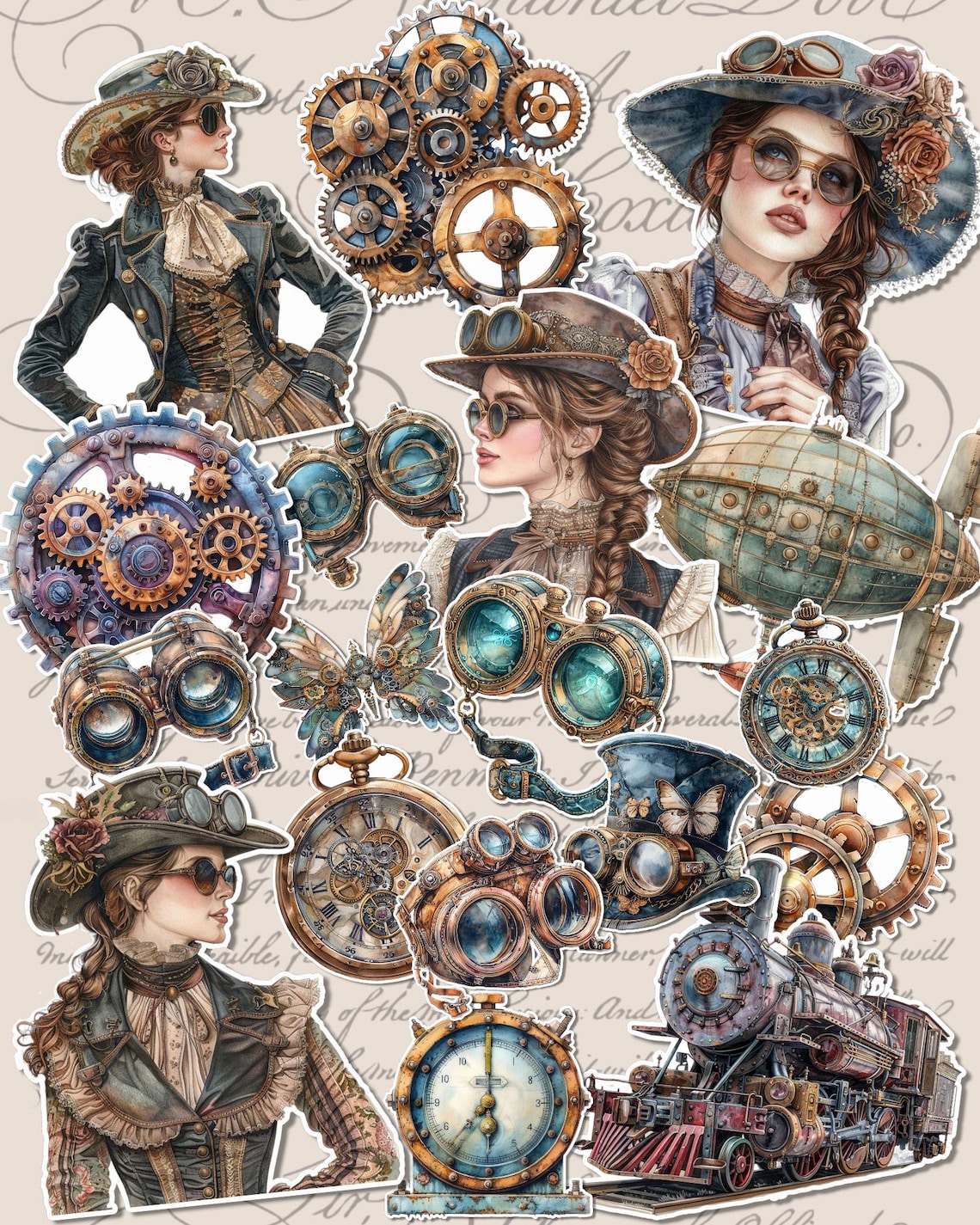Set of 17 Steampunk Sticker Collection –for Journaling | Scrapbooking ...