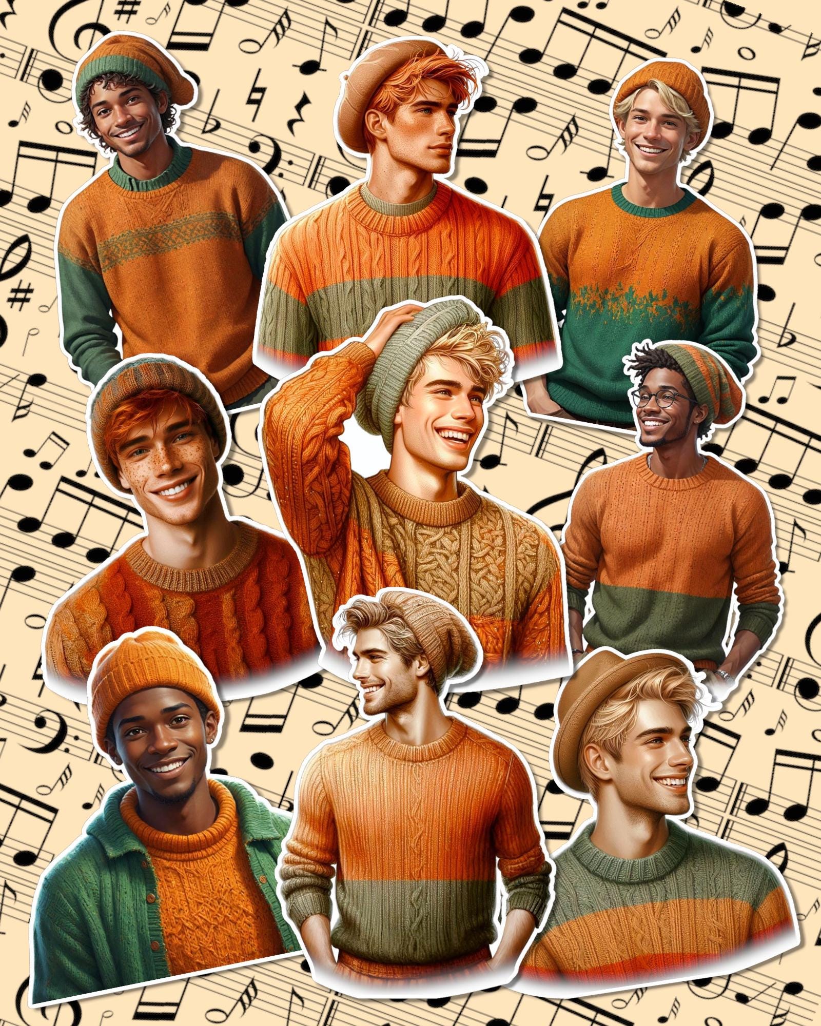 Lot De 9 Stickers Handsome Classic Men Wearing Orange Pull-overs Pour ...