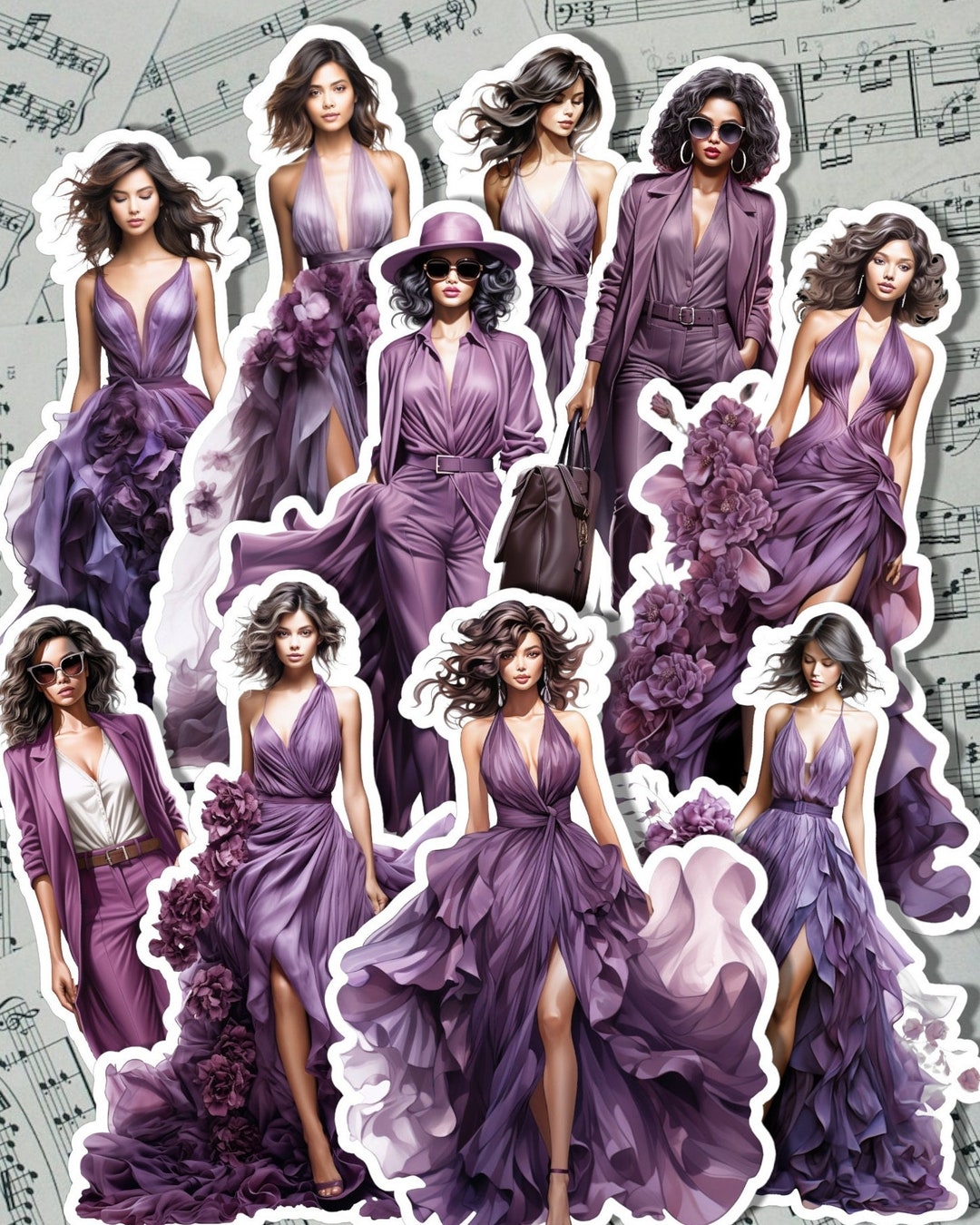 Lot De 10 Stickers Violet Foncé Fashion Girl Pour Journal, Scrapbooking ...