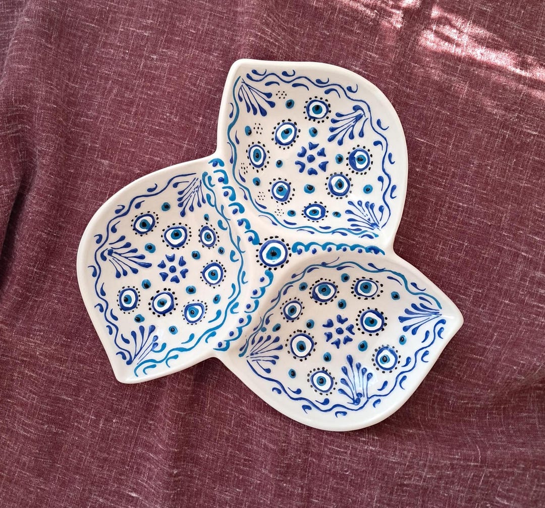 Handmade Ceramic Triple Snack Bowl: Turkish Evil Eye Design - Etsy