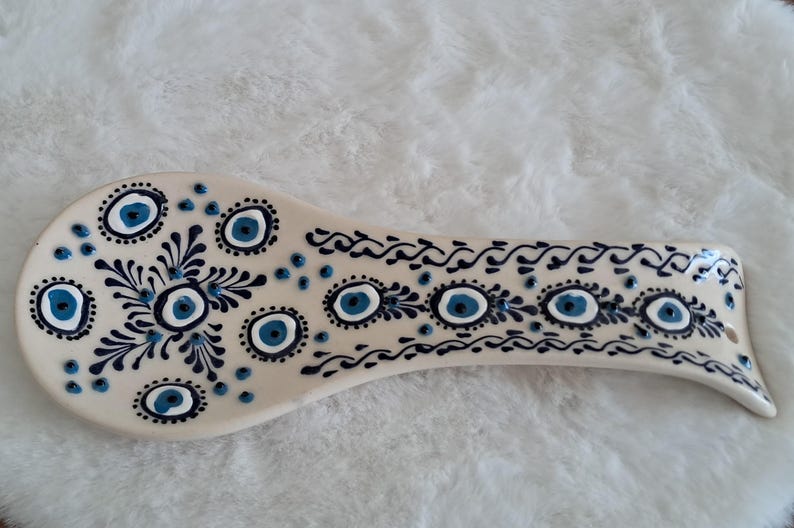 Hand-painted Ceramic Spoon Rest: Turkish Evil Eye Design Kitchen Decor ...