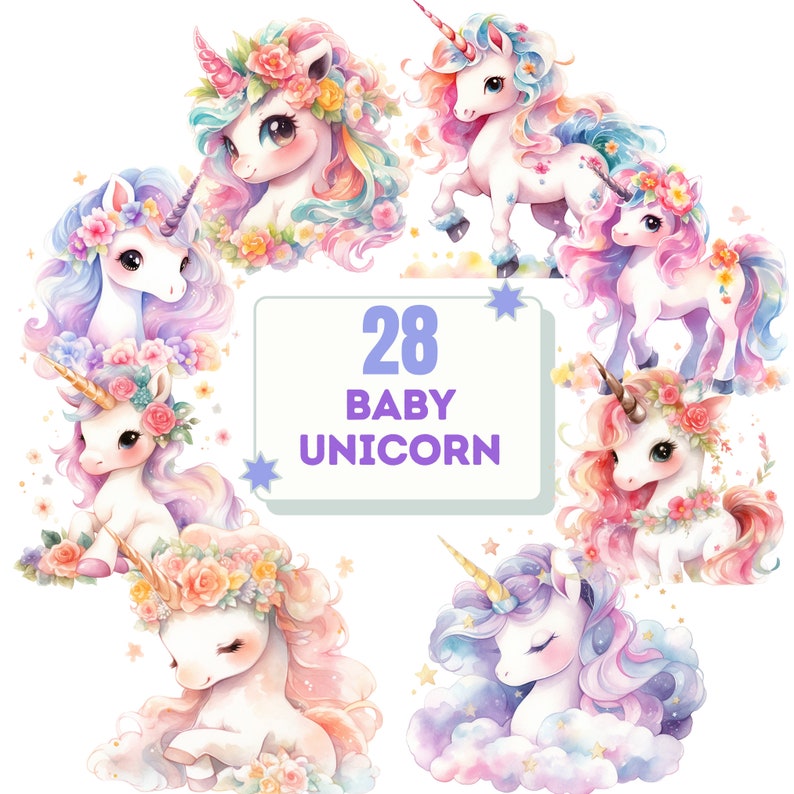 Cute Little Unicorn Fairy Tale Clipart Sweet Unicorn Baby - Etsy