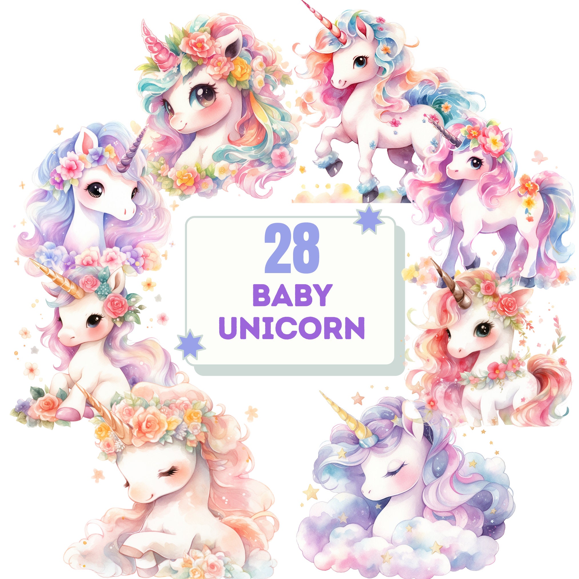 Cute Little Unicorn Fairy Tale Clipart Sweet Unicorn Baby - Etsy