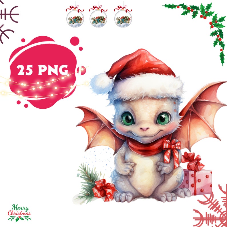 Christmas Fairy Tale Bundle, Christmas Dragon, Christmas Clipart ...
