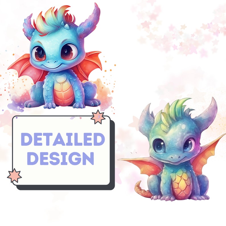 Cute Baby Dragons, Fairy Tale Clipart, Watercolor Style, Baby Dragon ...