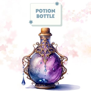 Enchanted Fairy Tale Elements, , Magical Potion Bottle, Watercolor ...
