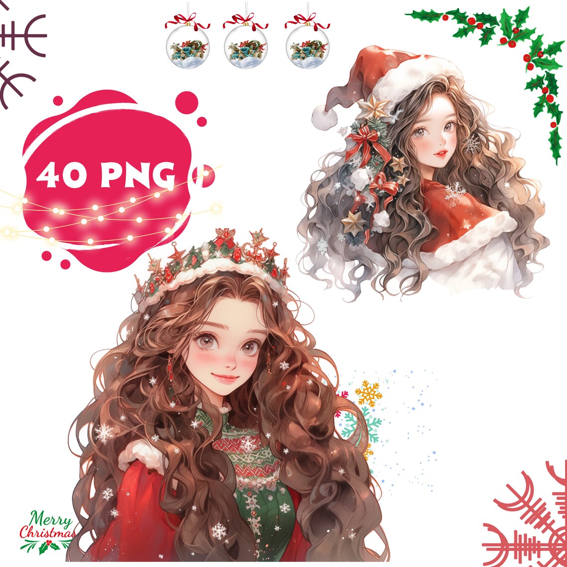 Cute Christmas Princess, Cartoon Style, Christmas Clipart, Princess ...