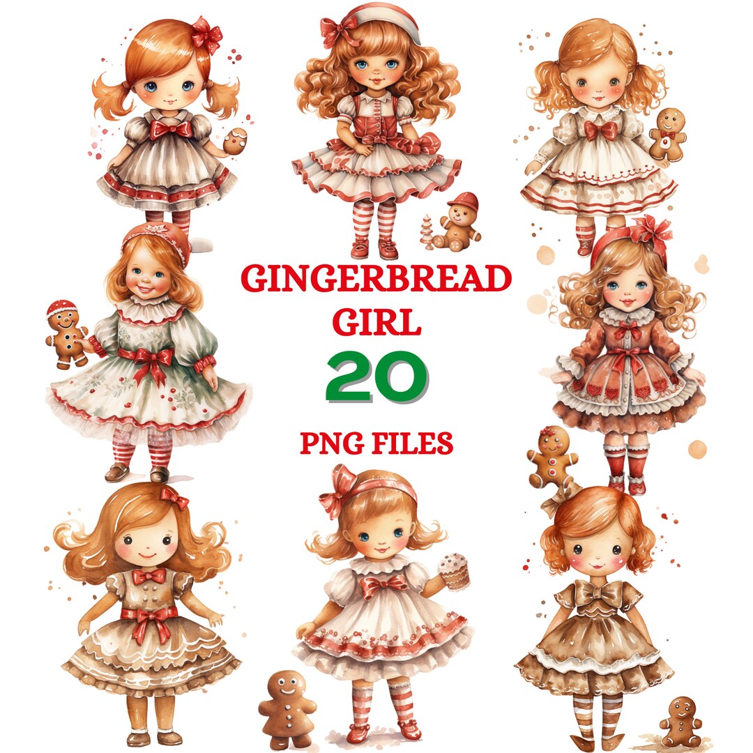 Sweet Christmas Gingerbread Girl, Watercolor Gingerbread Girl Clipart ...
