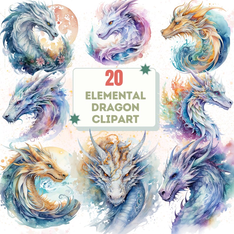 Majestic Elemental Dragon 20 PNG Fairy Tale Clipart Dragon - Etsy