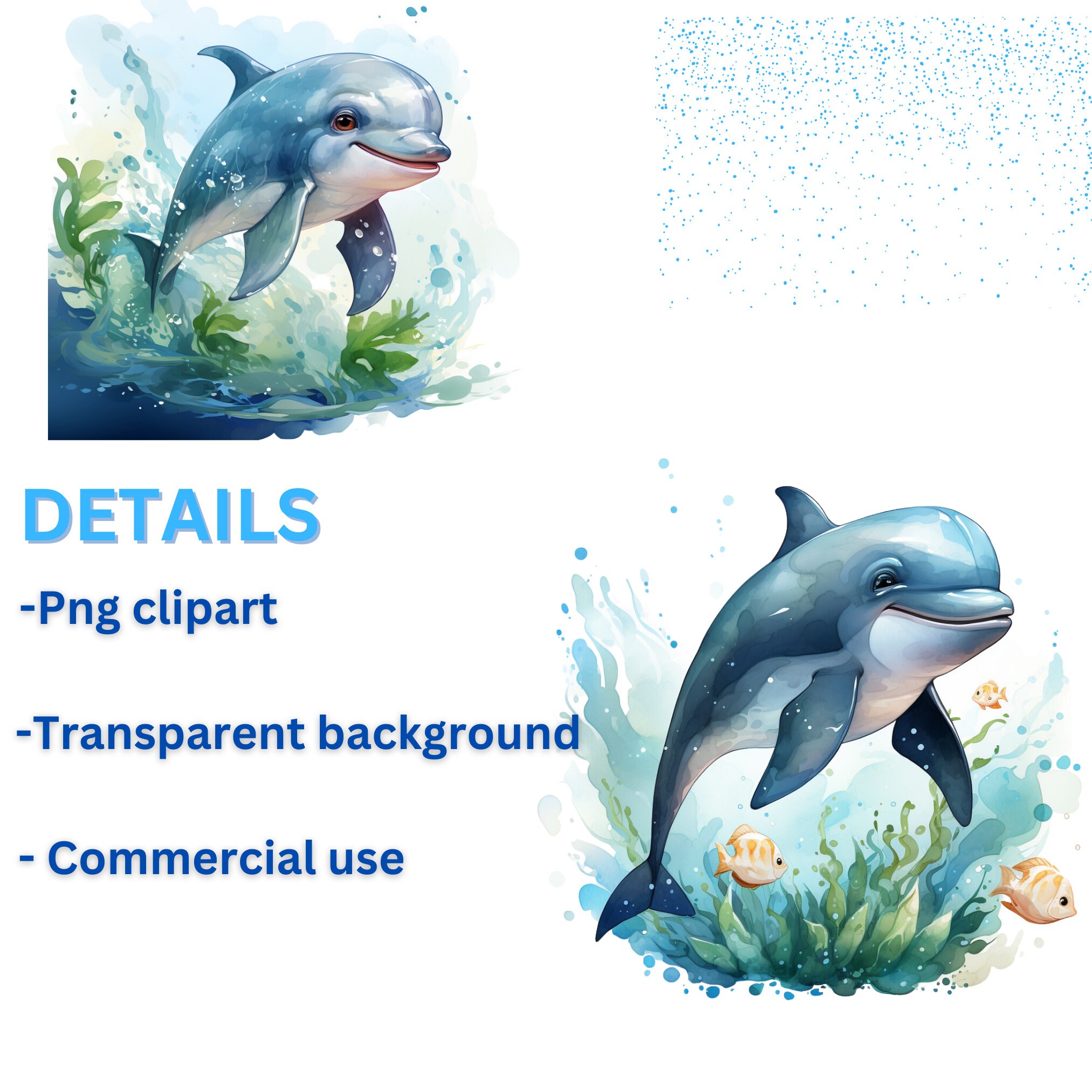 Cute Baby Sea Animals, Baby Dolphin, Sea Animal Clipart, Watercolor ...