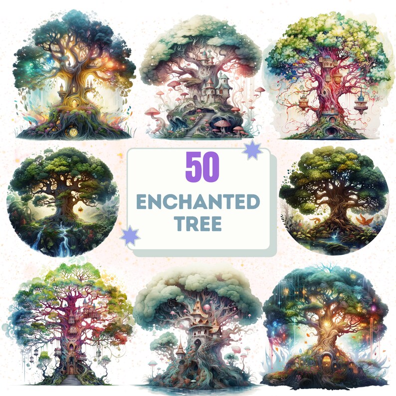 Magical Tree, Fairy Tale Clipart, Watercolor Clipart, Enchanted Tree ...