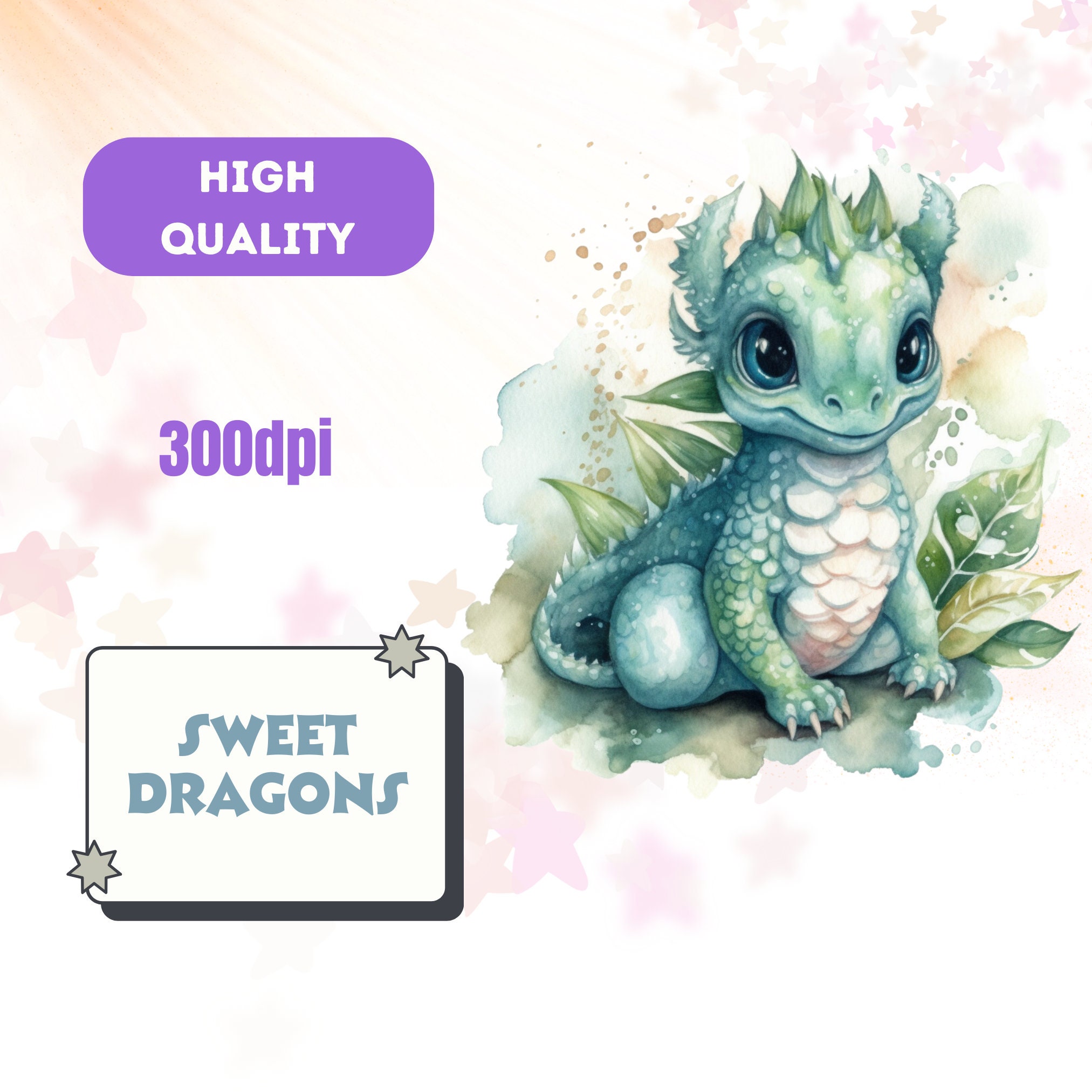 Cute Baby Dragons, Fairy Tale Clipart, Watercolor Style, Baby Dragon ...