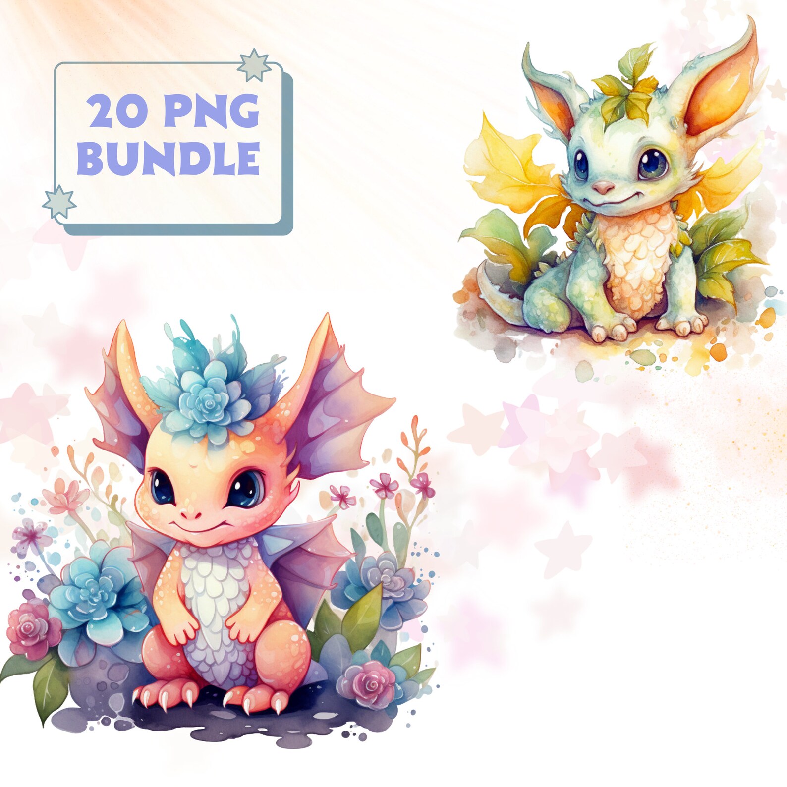 Cute Baby Dragons, Fairy Tale Clipart, Watercolor Style, Baby Dragon ...